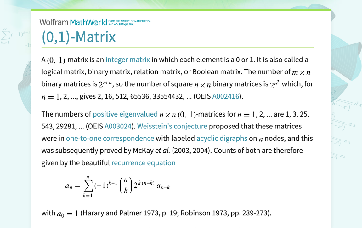 (0,1)-Matrix -- from Wolfram MathWorld
