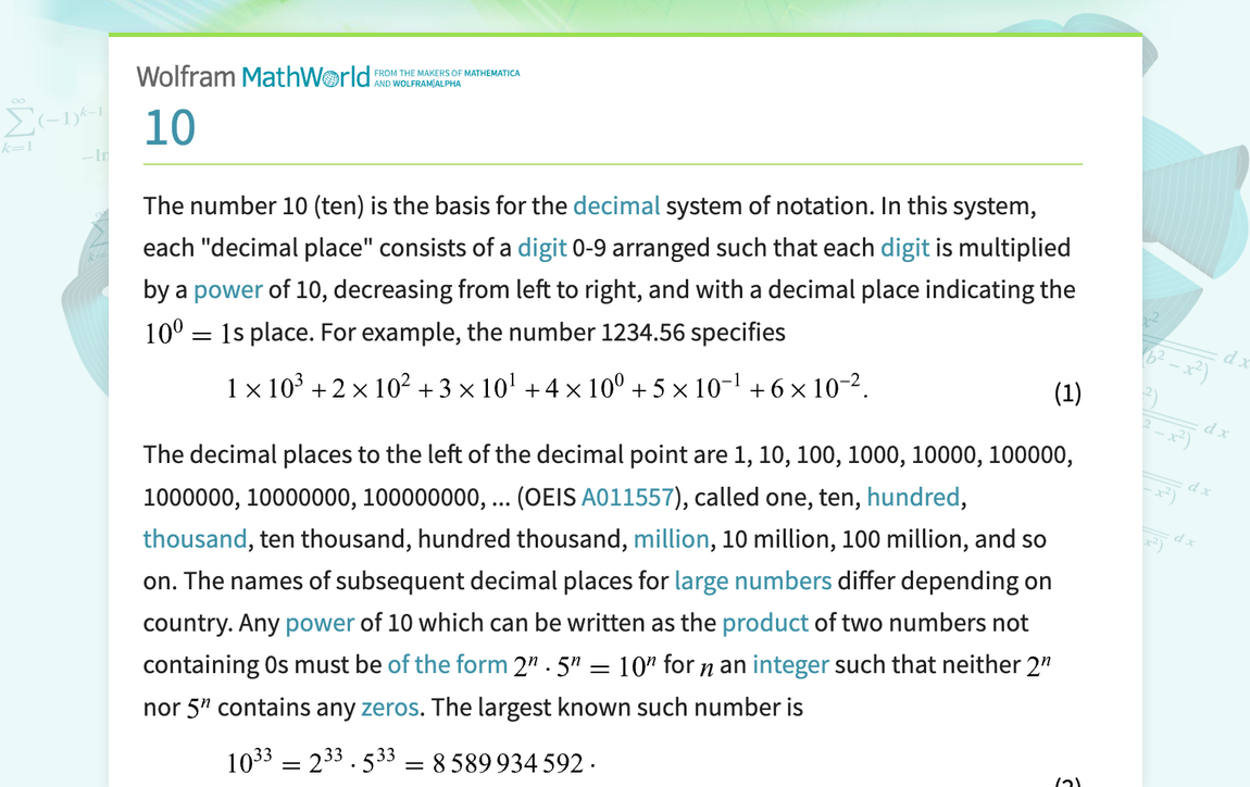 10 -- from Wolfram MathWorld