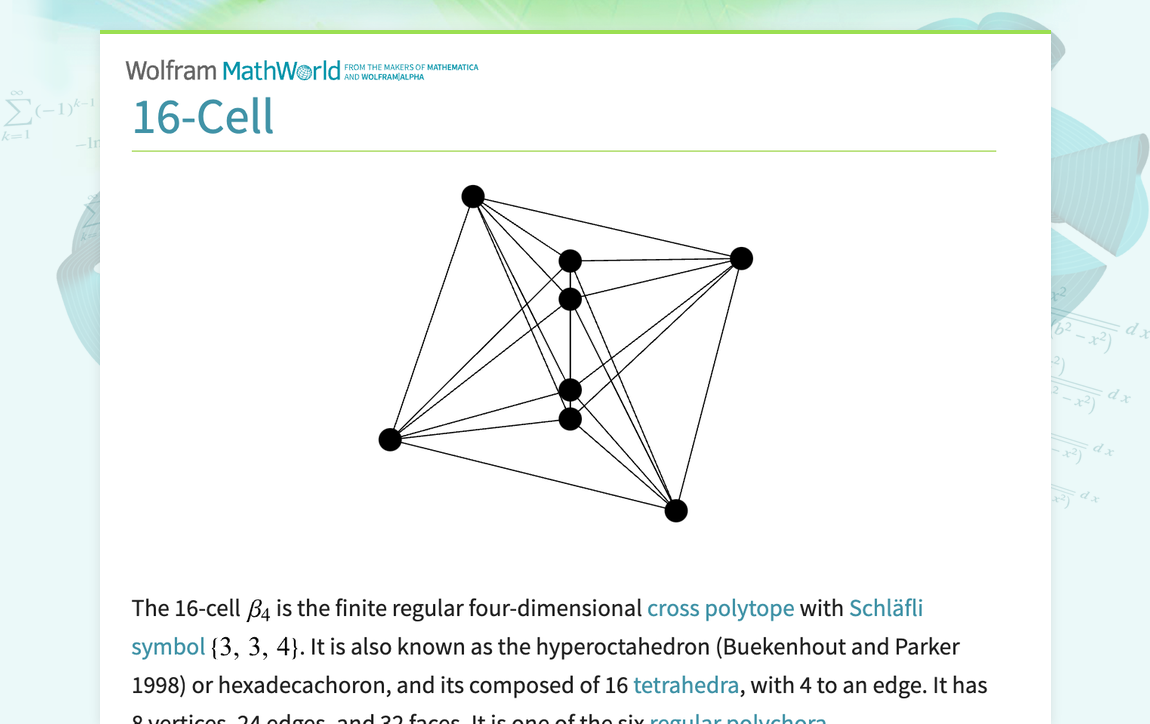 16-Cell -- from Wolfram MathWorld