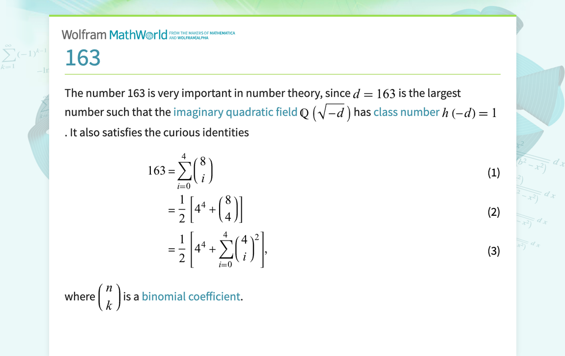 163 -- from Wolfram MathWorld