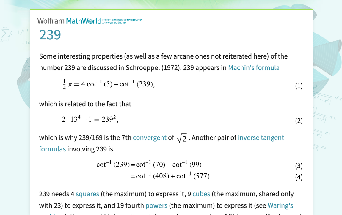 239 -- from Wolfram MathWorld