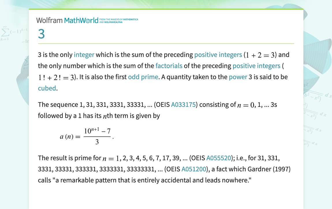 3 -- from Wolfram MathWorld