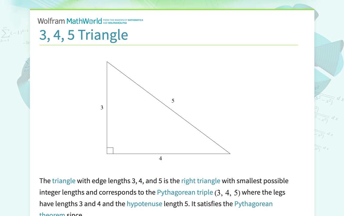 3, 4, 5 Triangle -- from Wolfram MathWorld