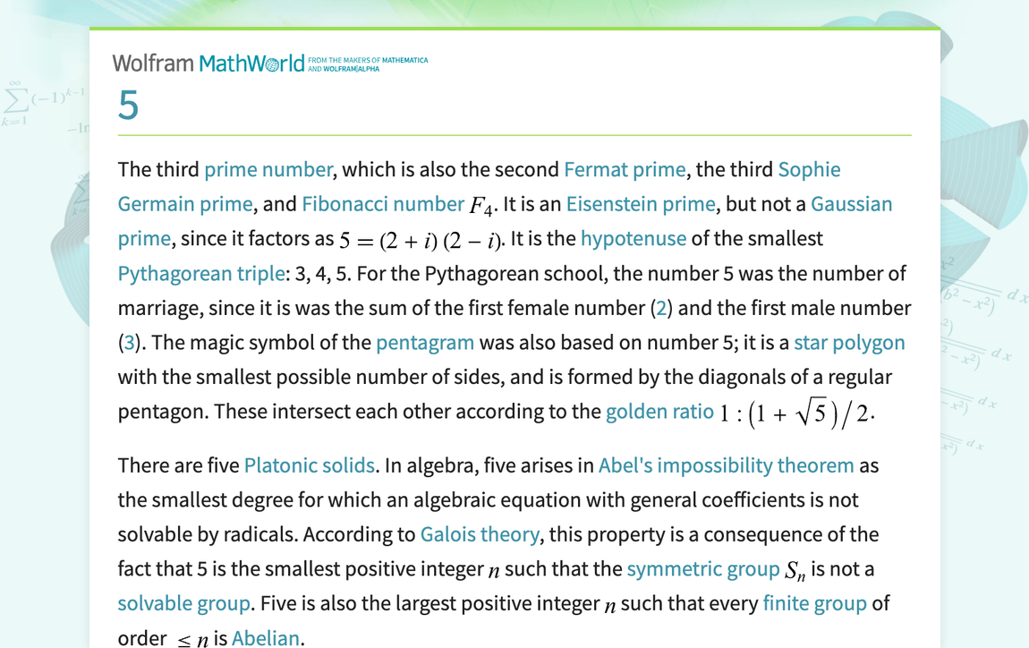 5 -- from Wolfram MathWorld