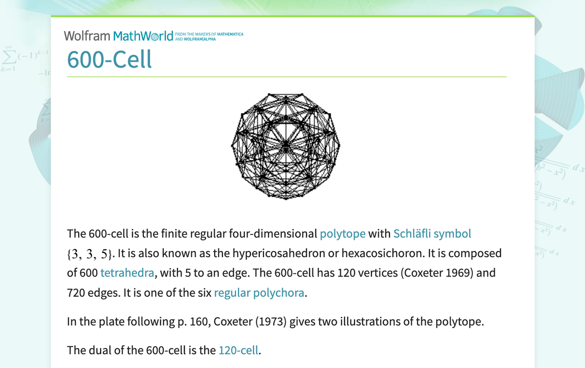 600-Cell -- from Wolfram MathWorld