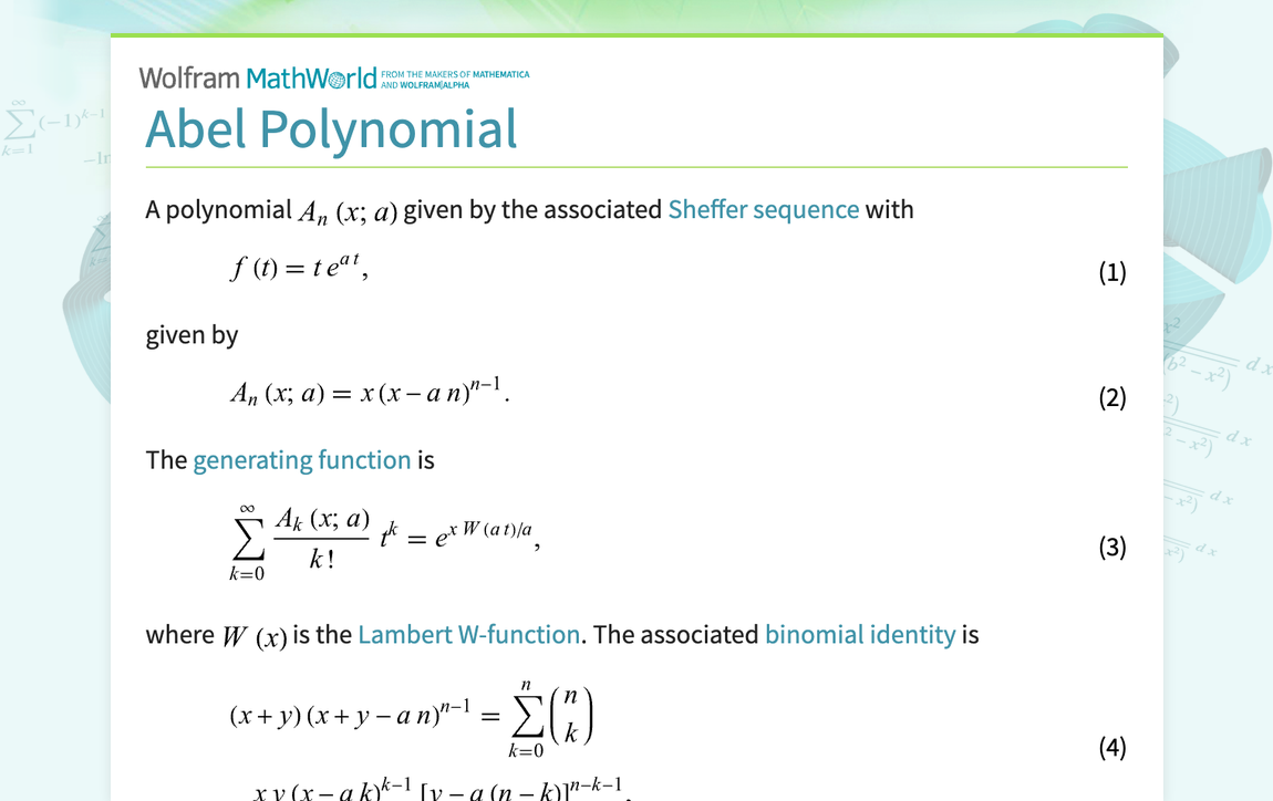 Abel Polynomial -- from Wolfram MathWorld