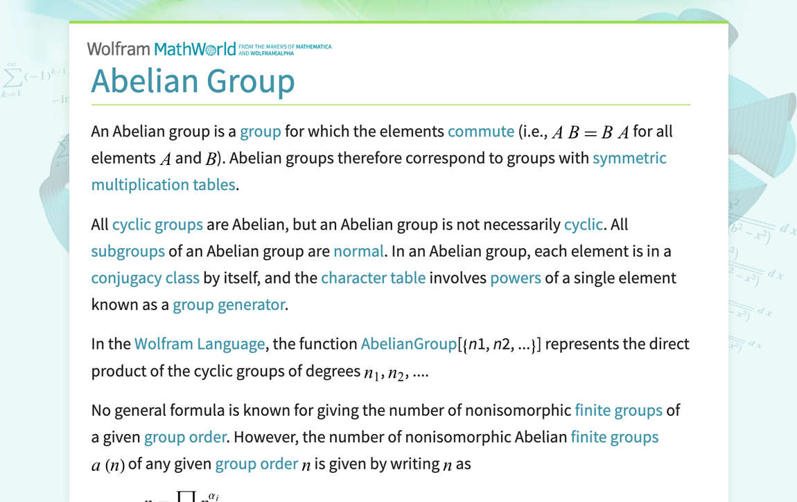 Abelian Group -- from Wolfram MathWorld