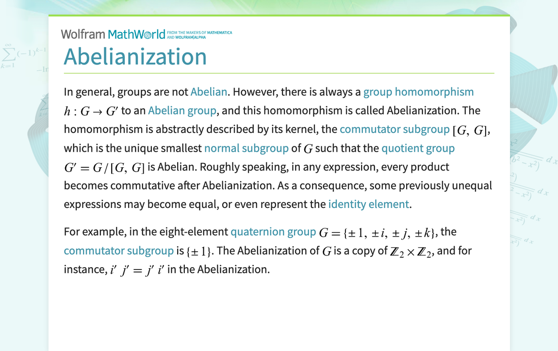 Abelianization -- from Wolfram MathWorld