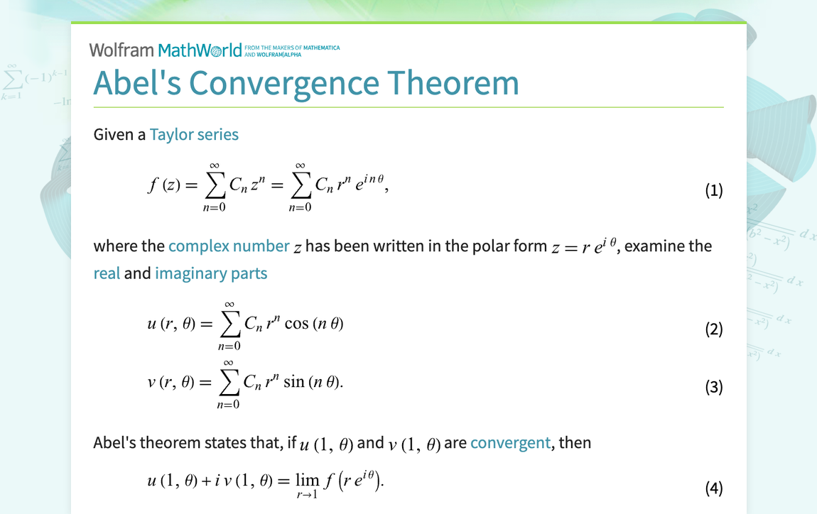 Abel's Convergence Theorem -- from Wolfram MathWorld