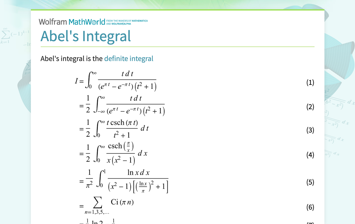 Abel's Integral -- from Wolfram MathWorld