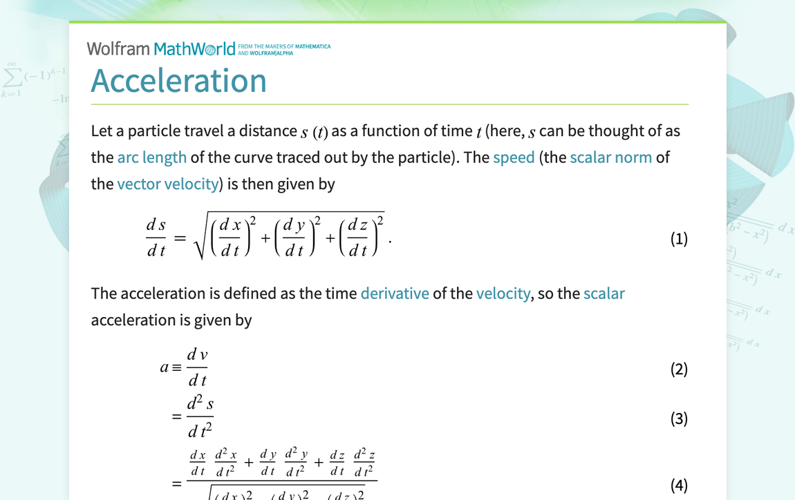Acceleration -- from Wolfram MathWorld
