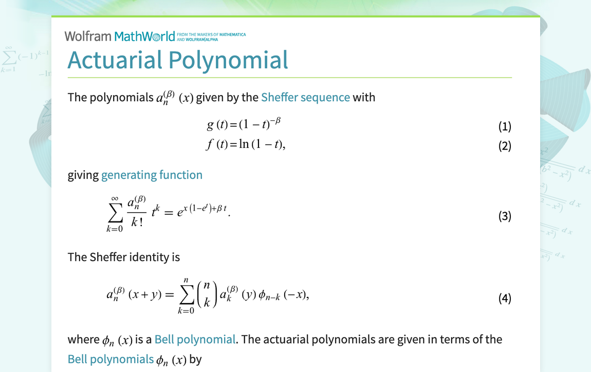 Actuarial Polynomial -- from Wolfram MathWorld