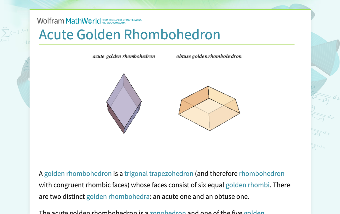 Acute Golden Rhombohedron -- from Wolfram MathWorld