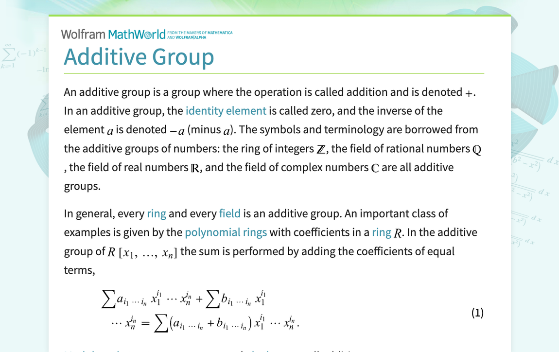 Additive Group -- from Wolfram MathWorld