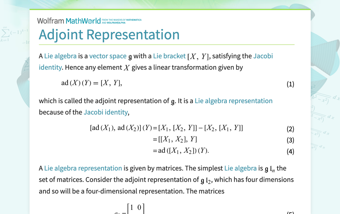 Adjoint Representation -- from Wolfram MathWorld