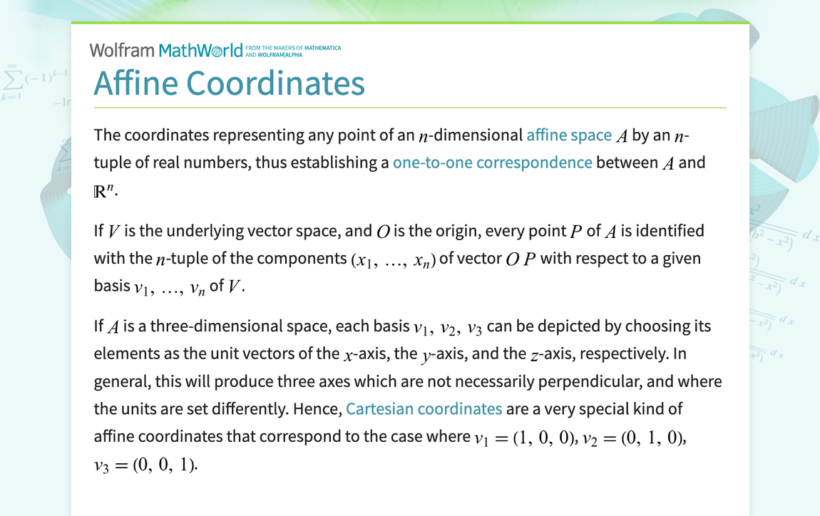 Affine Coordinates -- from Wolfram MathWorld