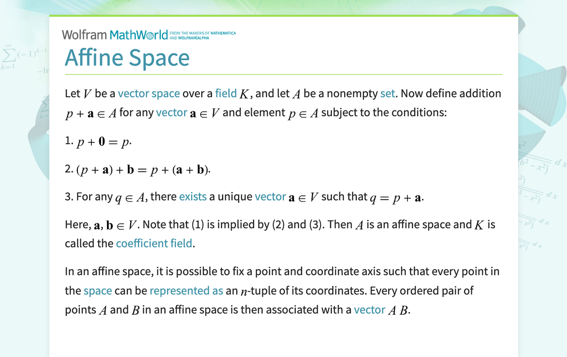 Affine Space -- from Wolfram MathWorld