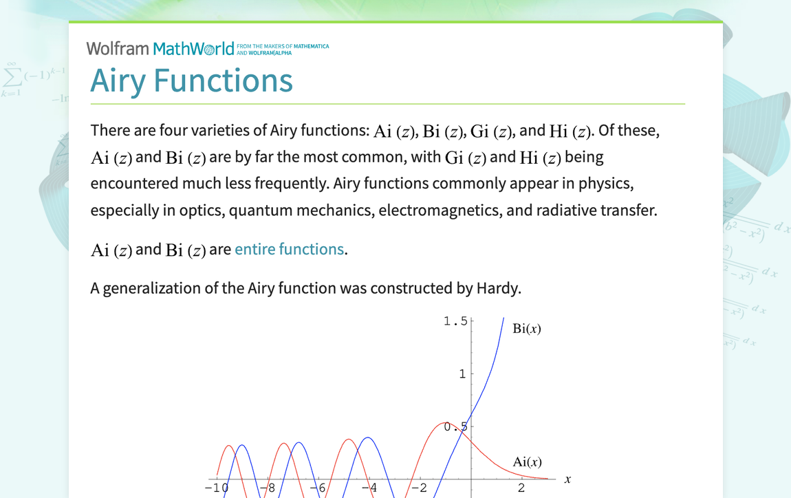 Airy Functions -- from Wolfram MathWorld