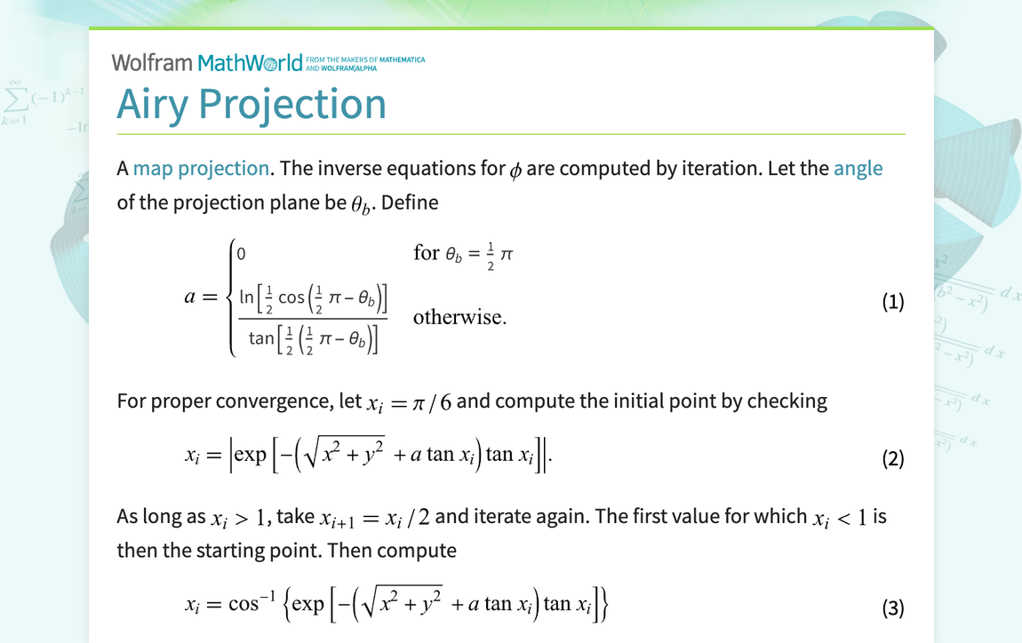 Airy Projection -- from Wolfram MathWorld