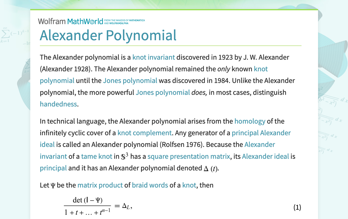 Alexander Polynomial -- from Wolfram MathWorld
