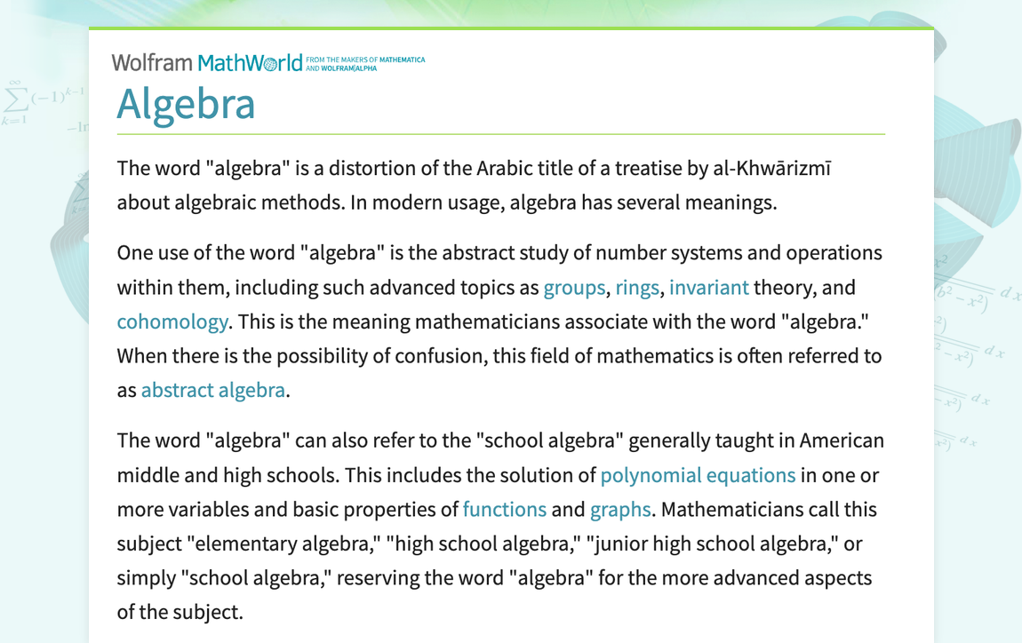 Algebra -- from Wolfram MathWorld