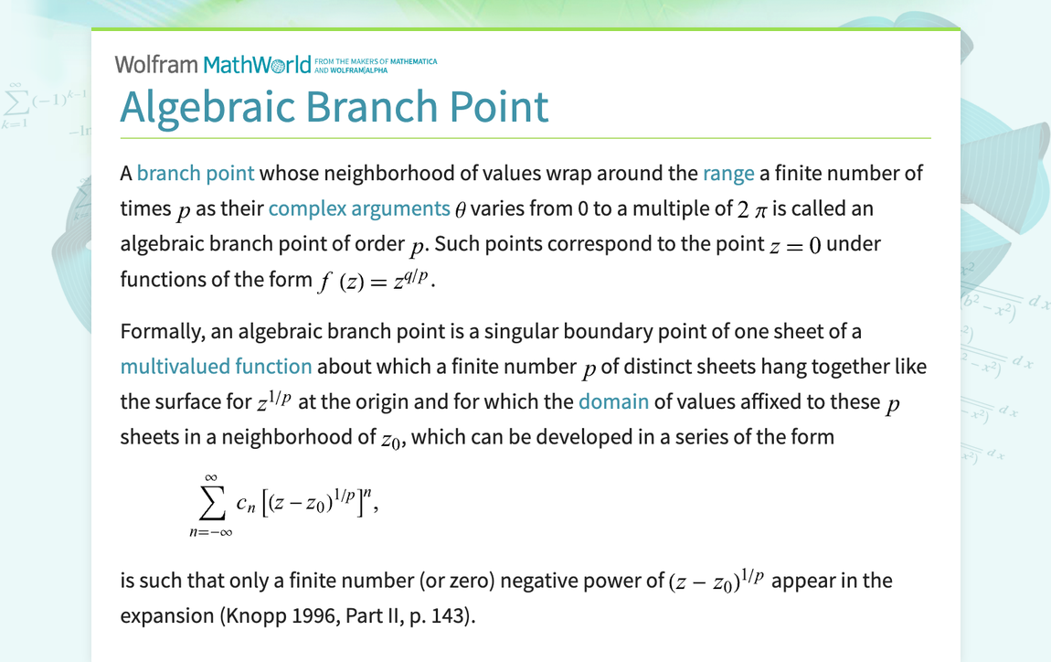 Algebraic Branch Point -- from Wolfram MathWorld
