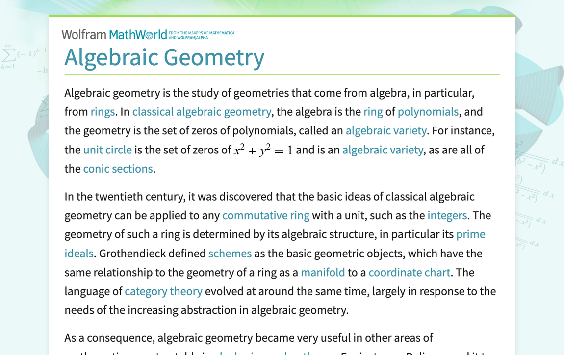 Algebraic Geometry -- from Wolfram MathWorld