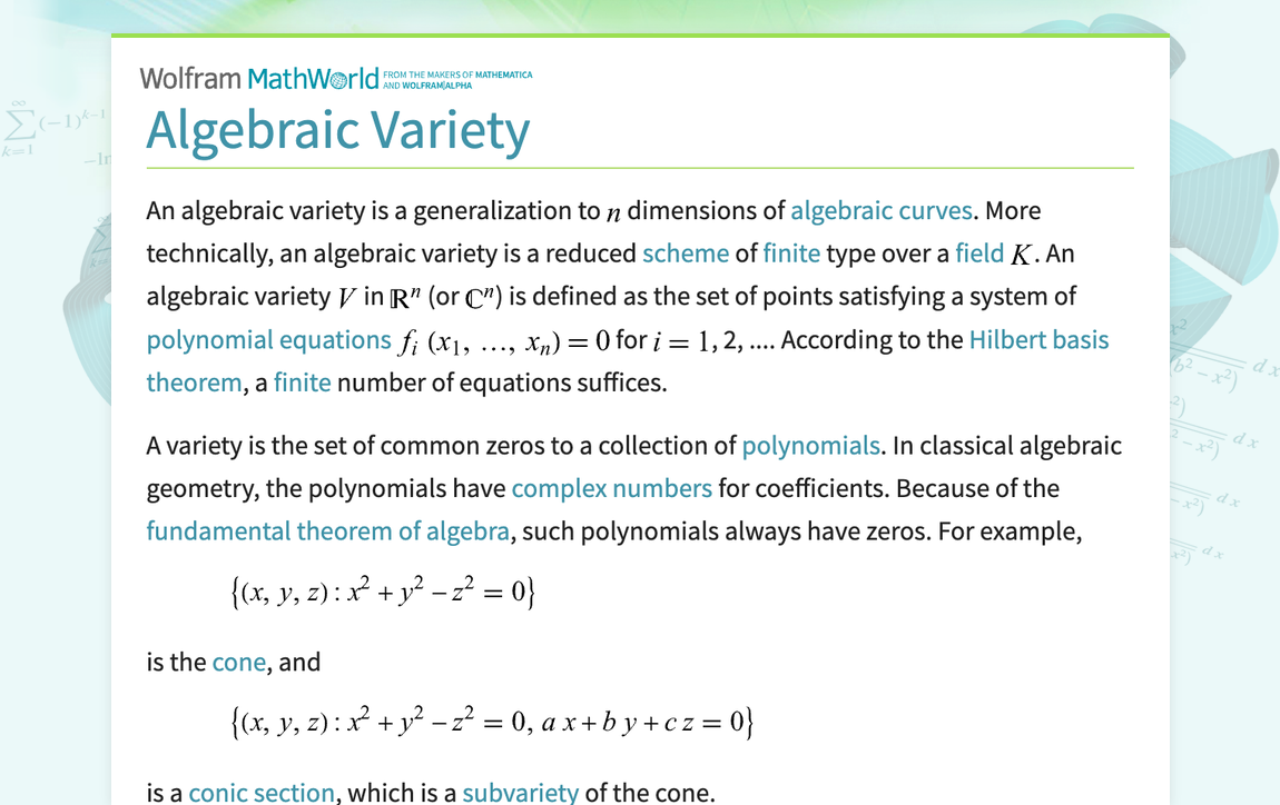 Algebraic Variety -- from Wolfram MathWorld