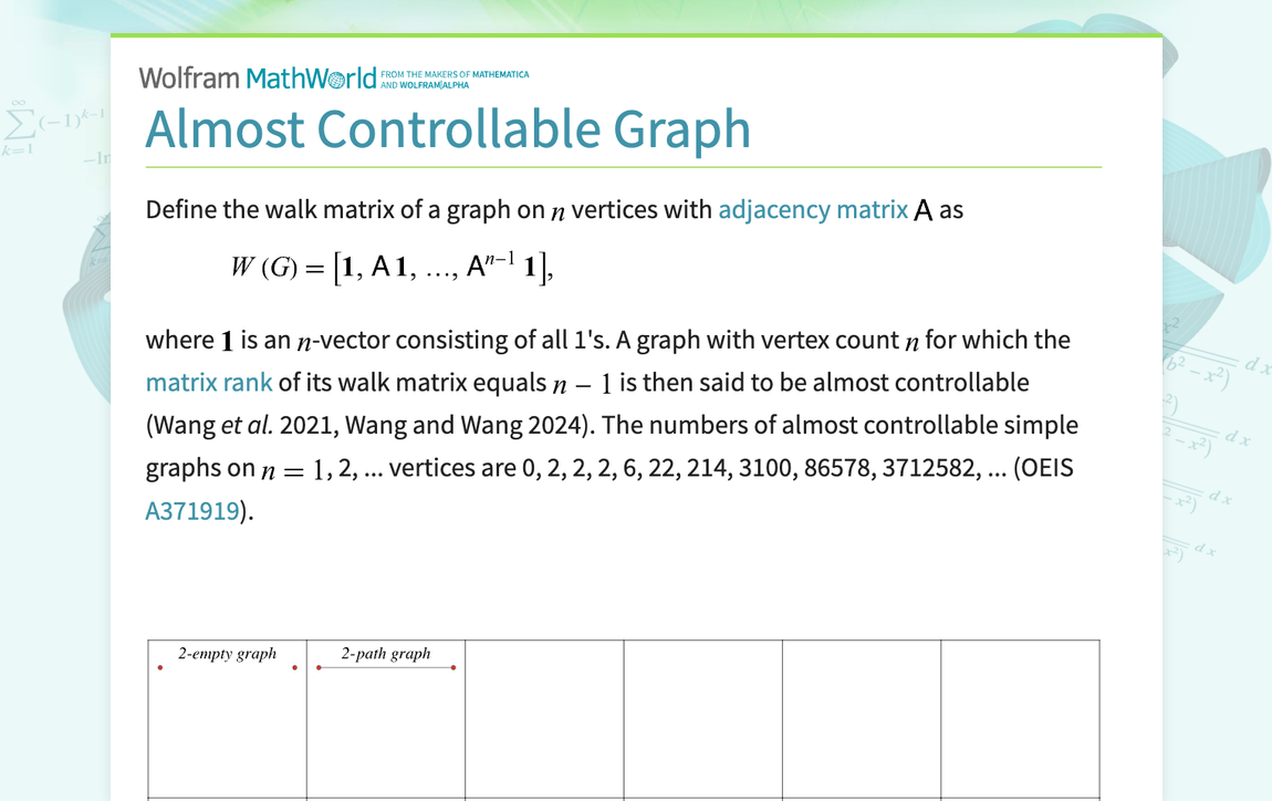 Almost Controllable Graph -- from Wolfram MathWorld