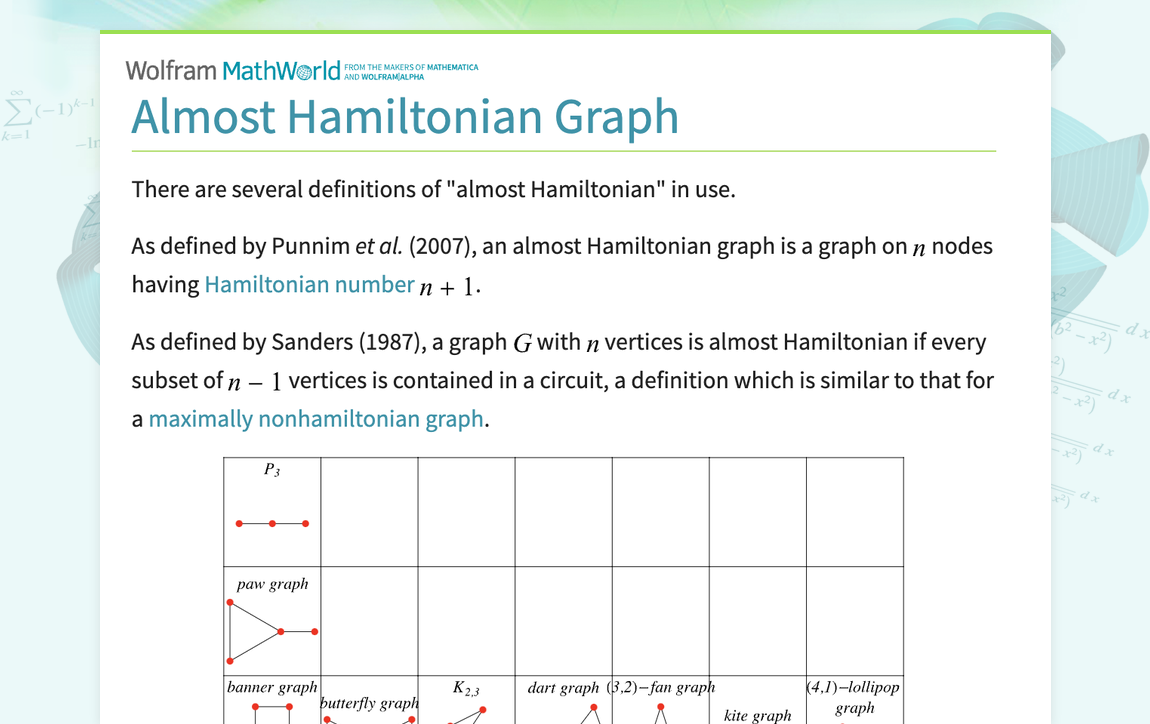 Almost Hamiltonian Graph -- from Wolfram MathWorld