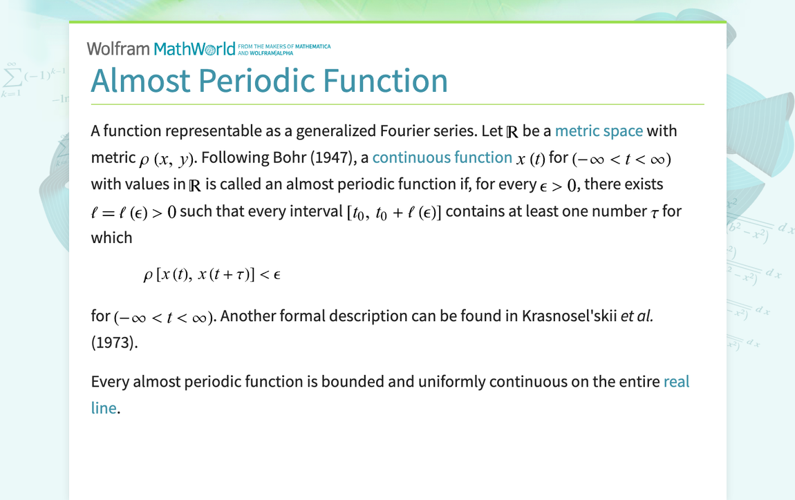 Almost Periodic Function -- from Wolfram MathWorld
