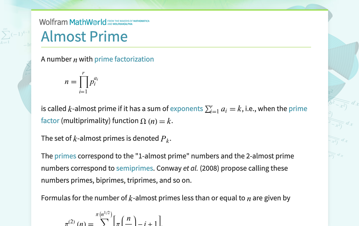 Almost Prime -- from Wolfram MathWorld