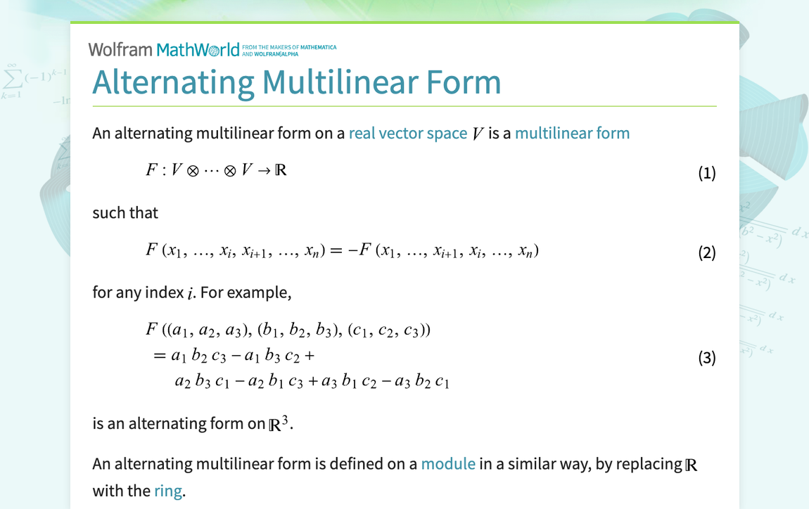 Alternating Multilinear Form -- from Wolfram MathWorld