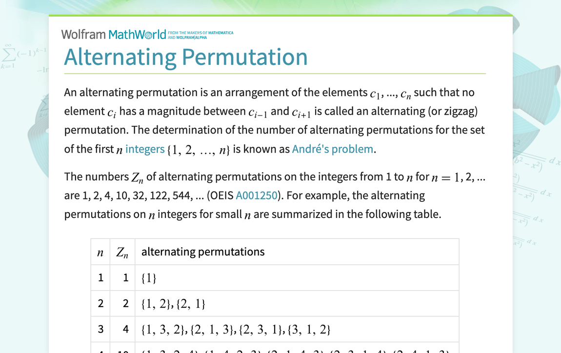 Alternating Permutation -- from Wolfram MathWorld