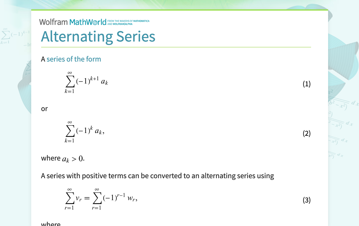 Alternating Series -- from Wolfram MathWorld