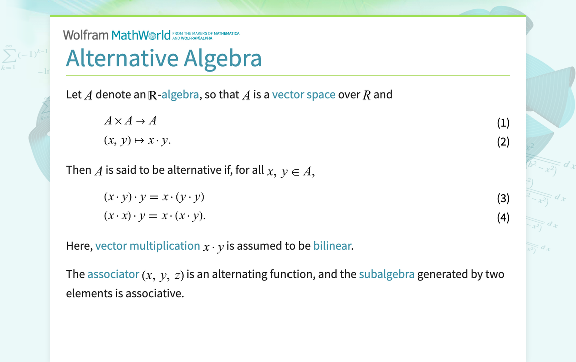 Alternative Algebra -- from Wolfram MathWorld