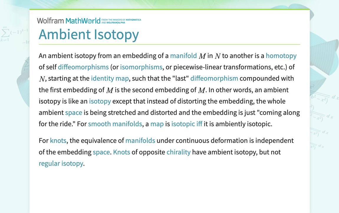 Ambient Isotopy -- from Wolfram MathWorld
