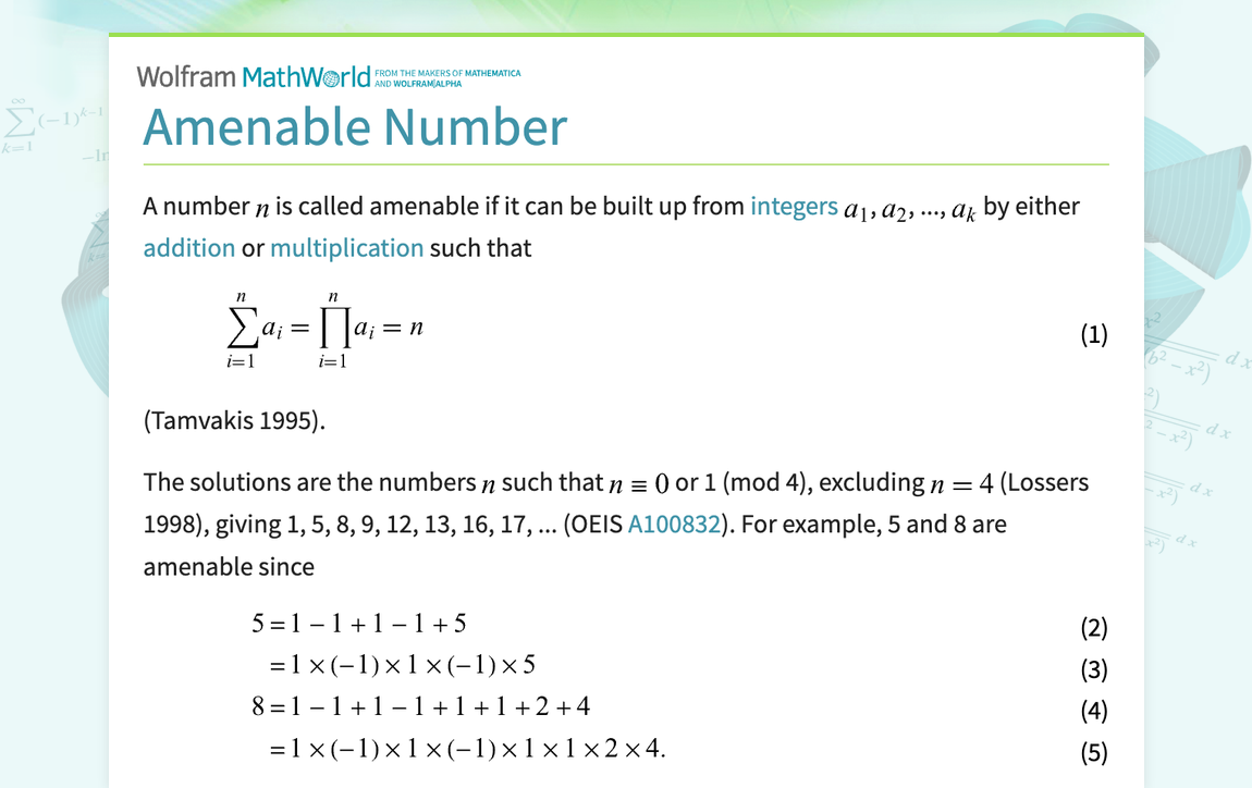 Amenable Number -- from Wolfram MathWorld