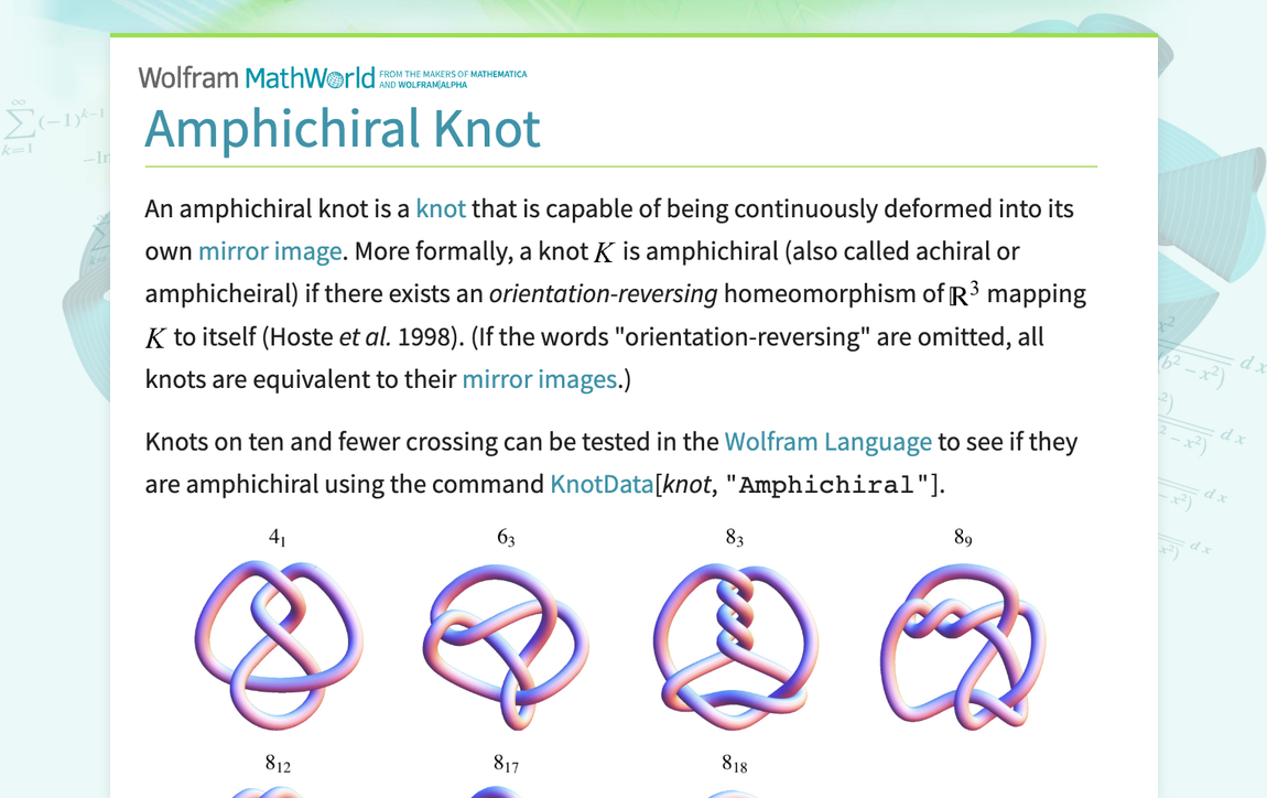 Amphichiral Knot -- from Wolfram MathWorld