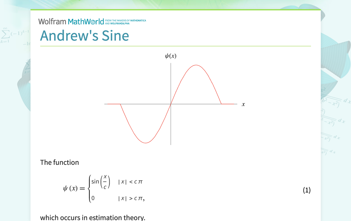 Andrew's Sine -- from Wolfram MathWorld