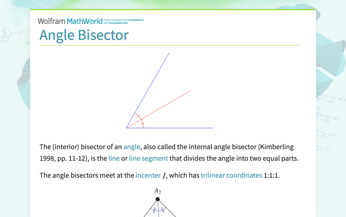 Angle Bisector -- from Wolfram MathWorld