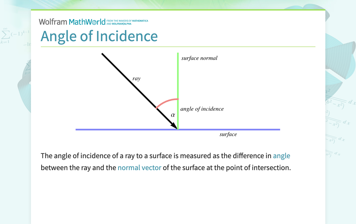 Angle of Incidence -- from Wolfram MathWorld