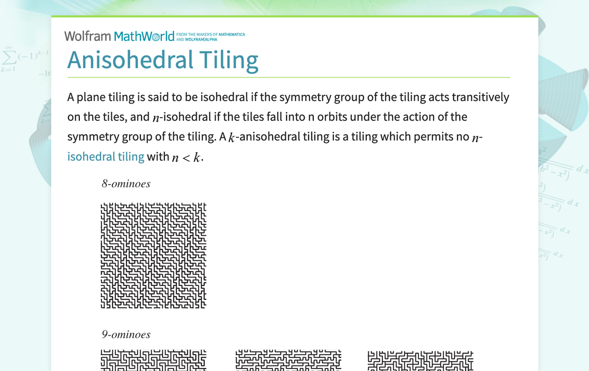 Anisohedral Tiling -- from Wolfram MathWorld