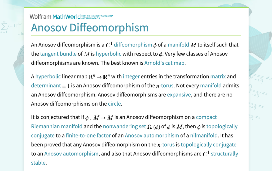 Anosov Diffeomorphism -- from Wolfram MathWorld