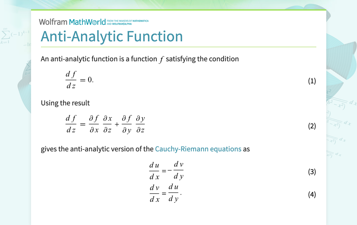 Anti-Analytic Function -- from Wolfram MathWorld