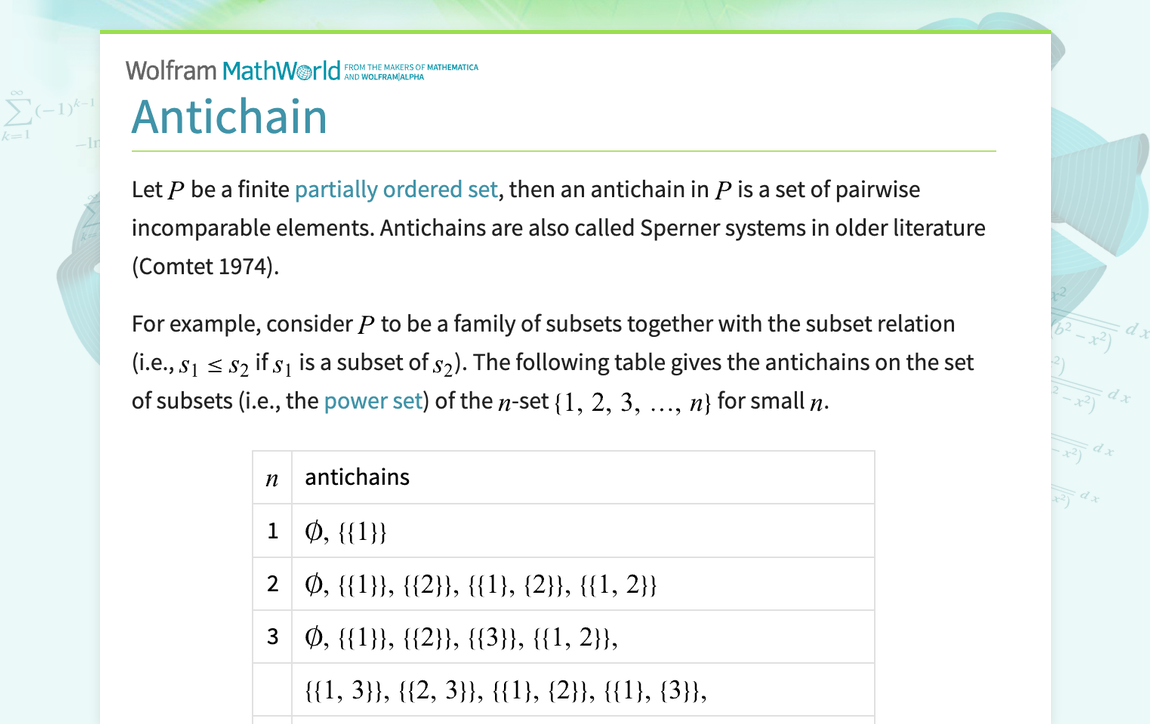 Antichain -- from Wolfram MathWorld