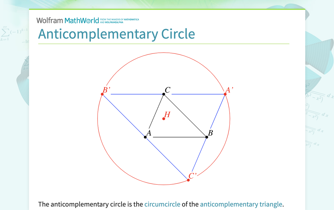 Anticomplementary Circle -- from Wolfram MathWorld
