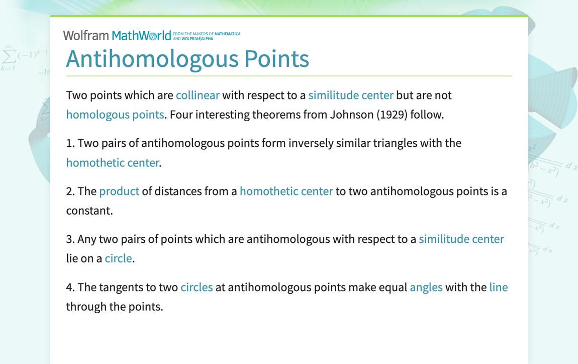 Antihomologous Points -- from Wolfram MathWorld