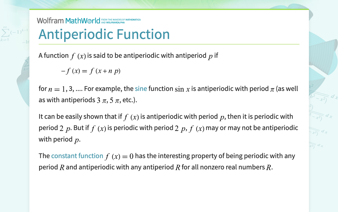 Antiperiodic Function -- from Wolfram MathWorld