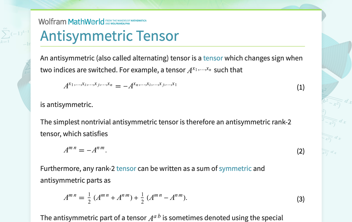 Antisymmetric Tensor -- from Wolfram MathWorld